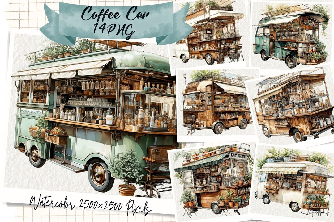 Coffee Cart Watercolor Clipart, Coffee Clipart, Cafe Clipart ...