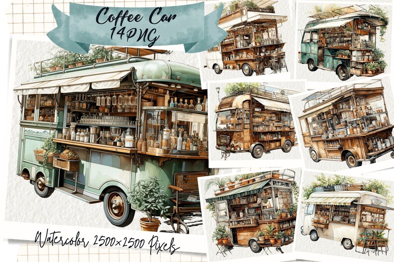 Coffee Cart Watercolor Clipart Coffee Clipart Cafe Clipart - Etsy