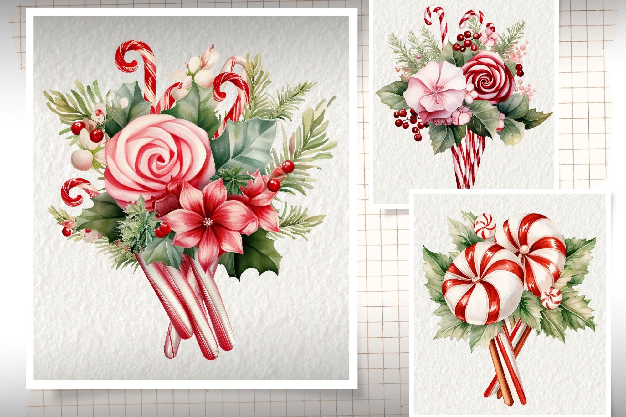 Christmas Candy and Gift Box Watercolor Clipart, Candy Cane, Peppermint ...