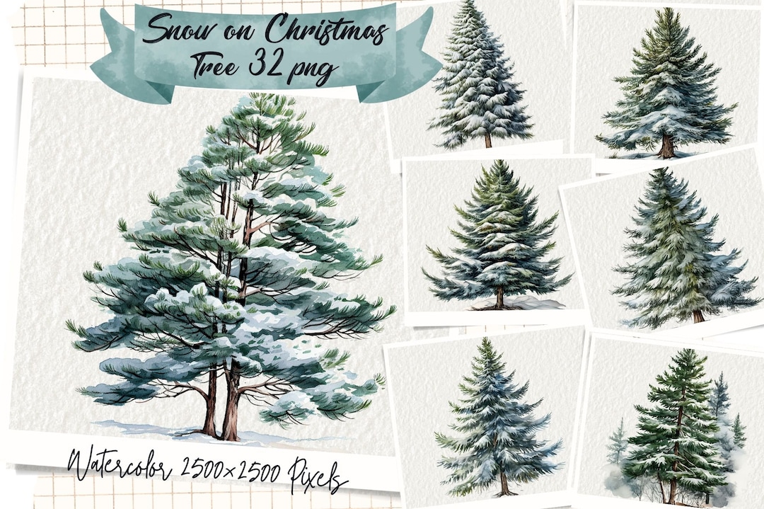 Snow on Christmas Tree Watercolor, Christmas Tree Watercolor Clipart ...
