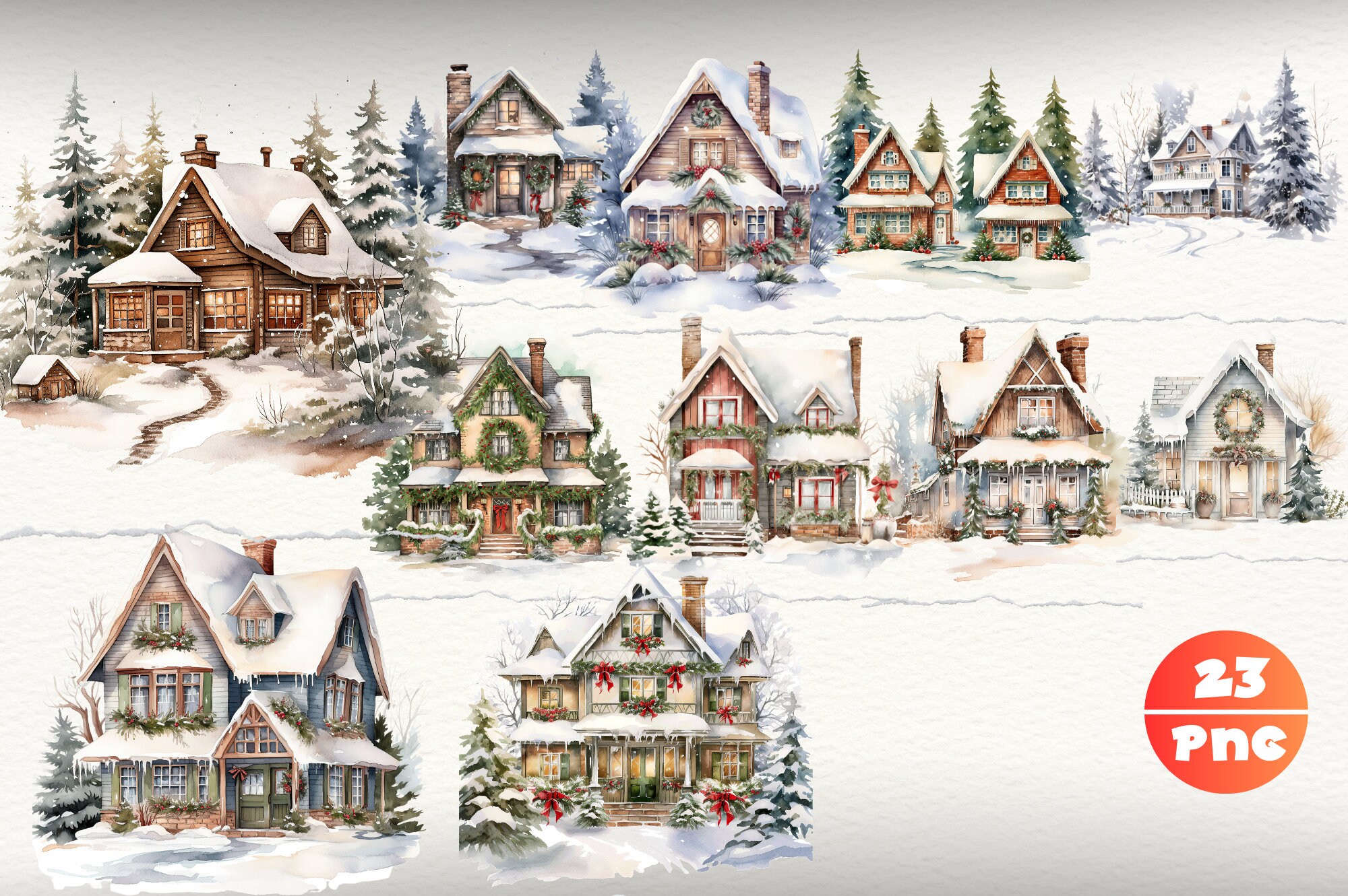 Village Watercolor Clipart Winter Christmas Village Winter - Etsy