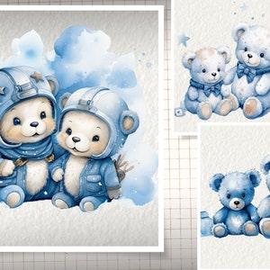 Blue Teddy Bear Watercolor Clipart, Teddy Bears, for a Boy, Baby Shower ...