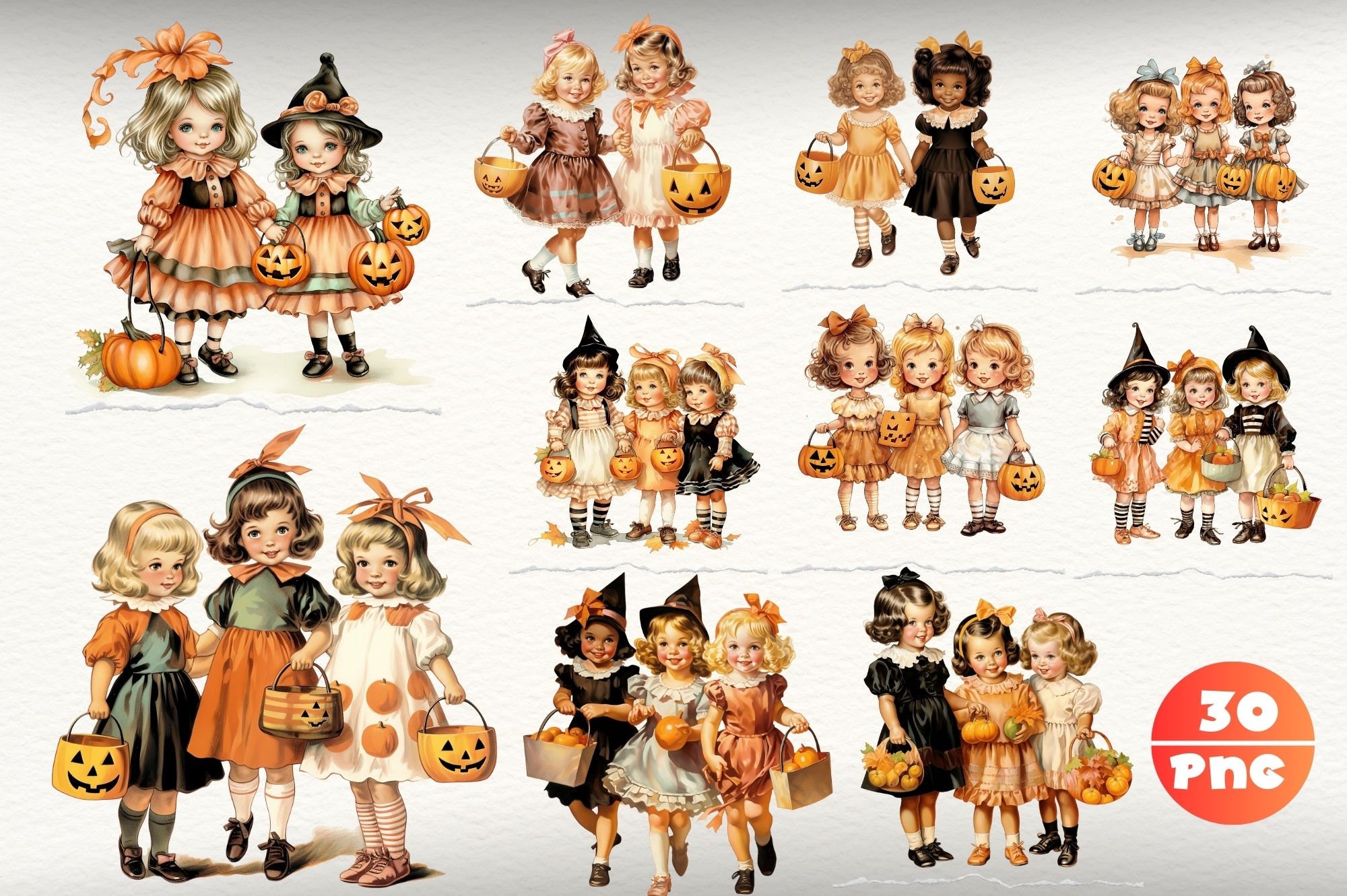Retro Little Girl Clipart Trick or Treat Kids Children - Etsy