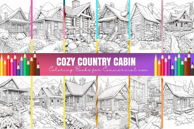 Cozy Country Cabin Coloring Pages, Cozy Log Cabin, Printable Garden ...
