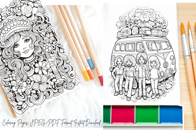 Hippie Movement in the Sixties Decade Coloring Pages, Hippie Coloring ...