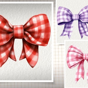 Gingham Bows PNG Clipart, Transparent Background, Watercolor Bows ...