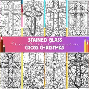 Stained Glass Cross Christmas Coloring Page, Religious Holiday Coloring ...