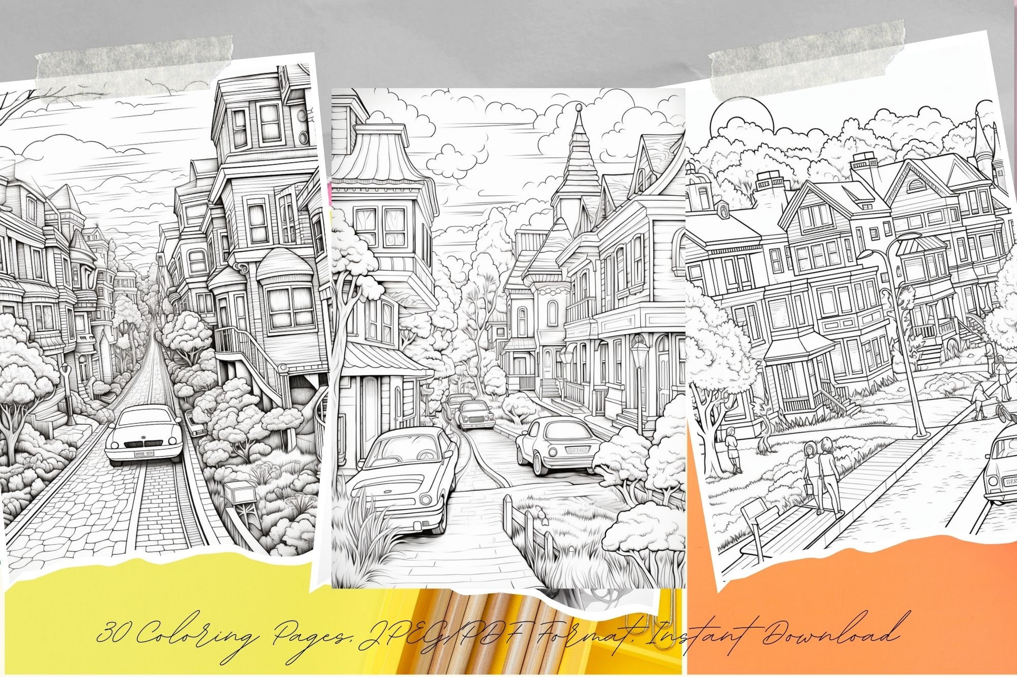 Peaceful City Coloring Pages City Life Coloring Pages Adults - Etsy