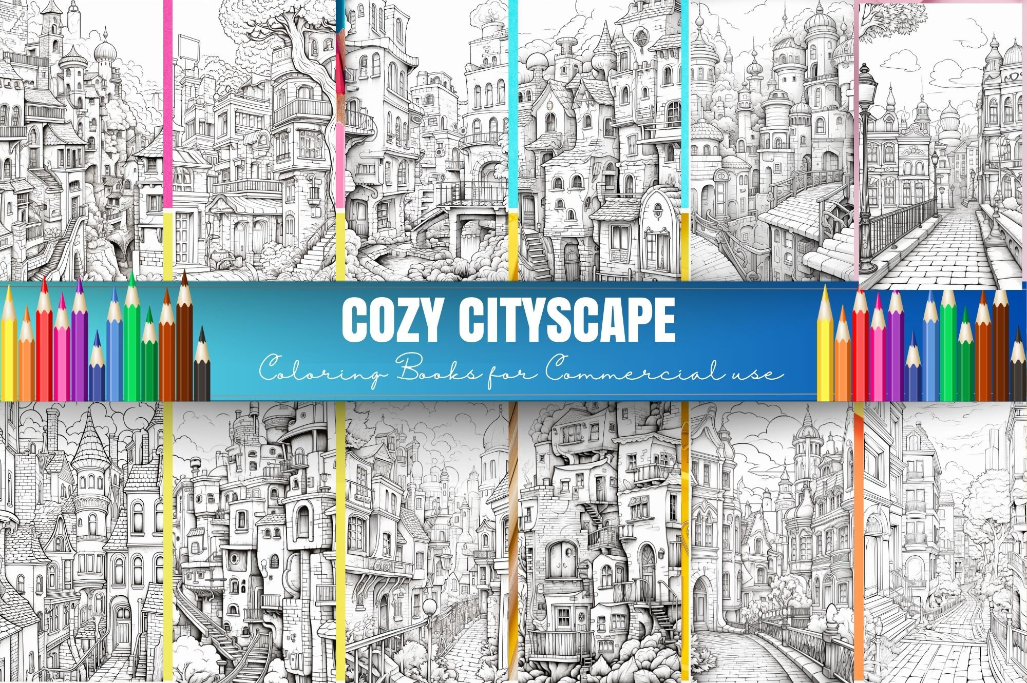 Cozy Cityscape, Coastal Architecture Coloring Pages, Colorful Houses ...
