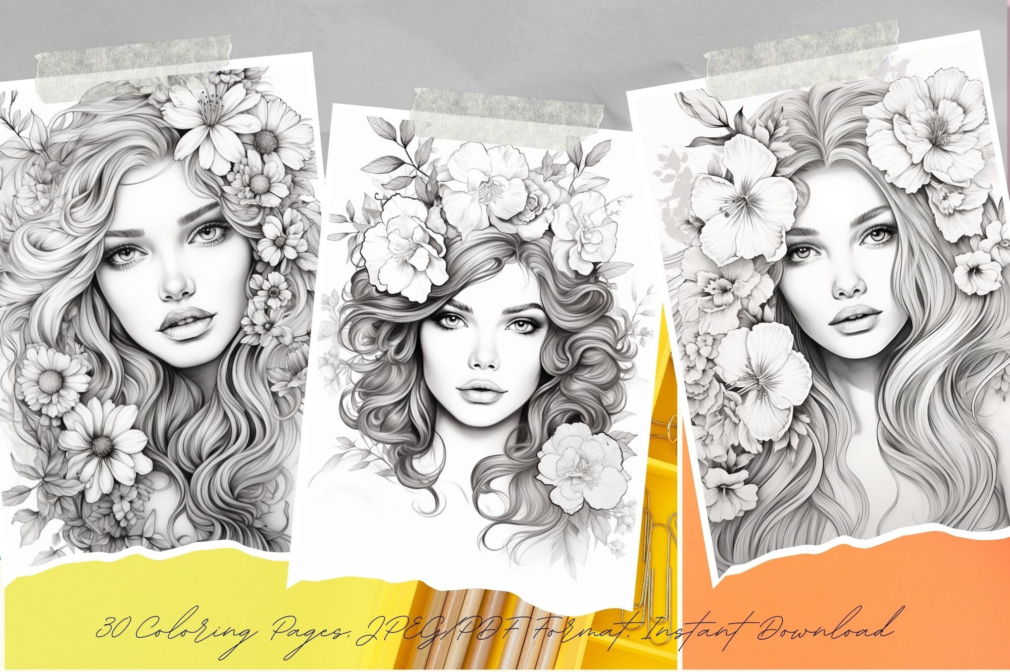 Beautiful Young Woman Coloring Page for Adults, Flower Women, Beautiful ...