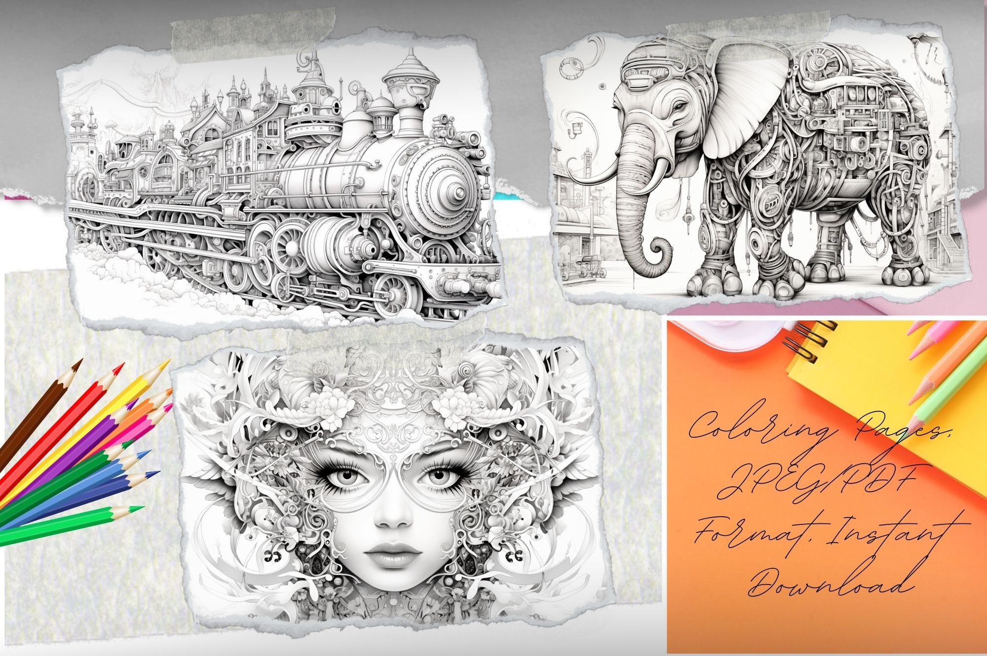 Steampunk Coloring Pages, Animals, Trains, Woman, Ship, Gothic ...