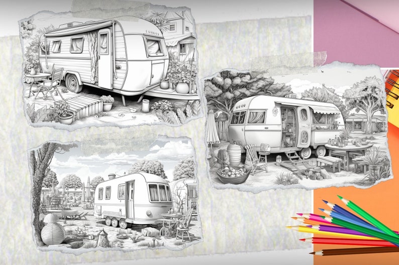 Caravan Printable Adult Coloring Pages, Camper Images to Color, Caravan ...