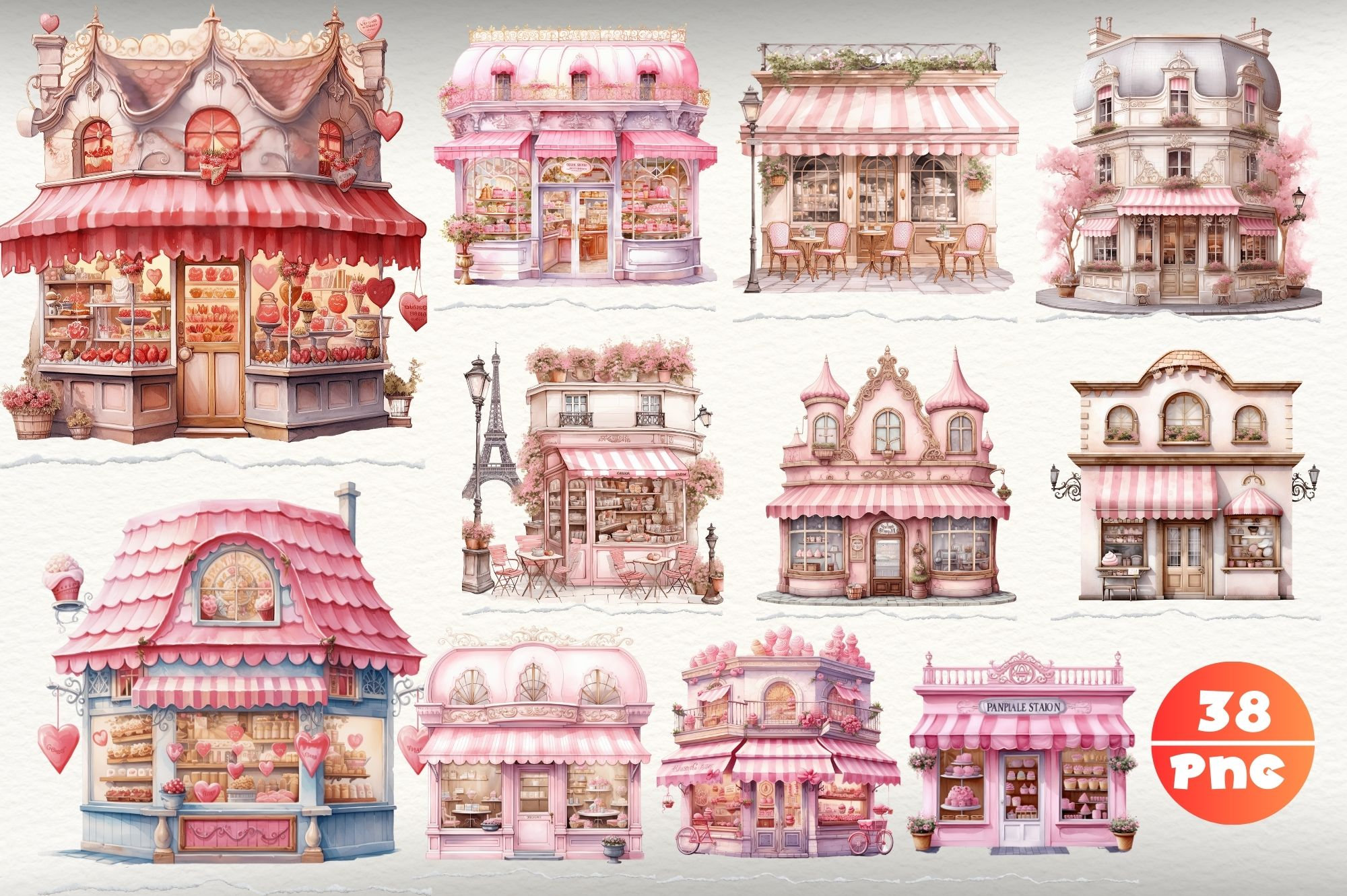 Romantic Pink Pastel French Cafe Watercolor Pink Coffee Shop - Etsy