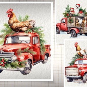 Christmas on the Farm Clipart, Christmas Truck PNG, Watercolor Clipart ...