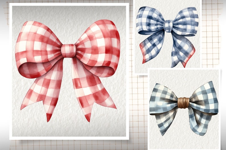 Gingham Bows PNG Clipart, Transparent Background, Watercolor Bows ...