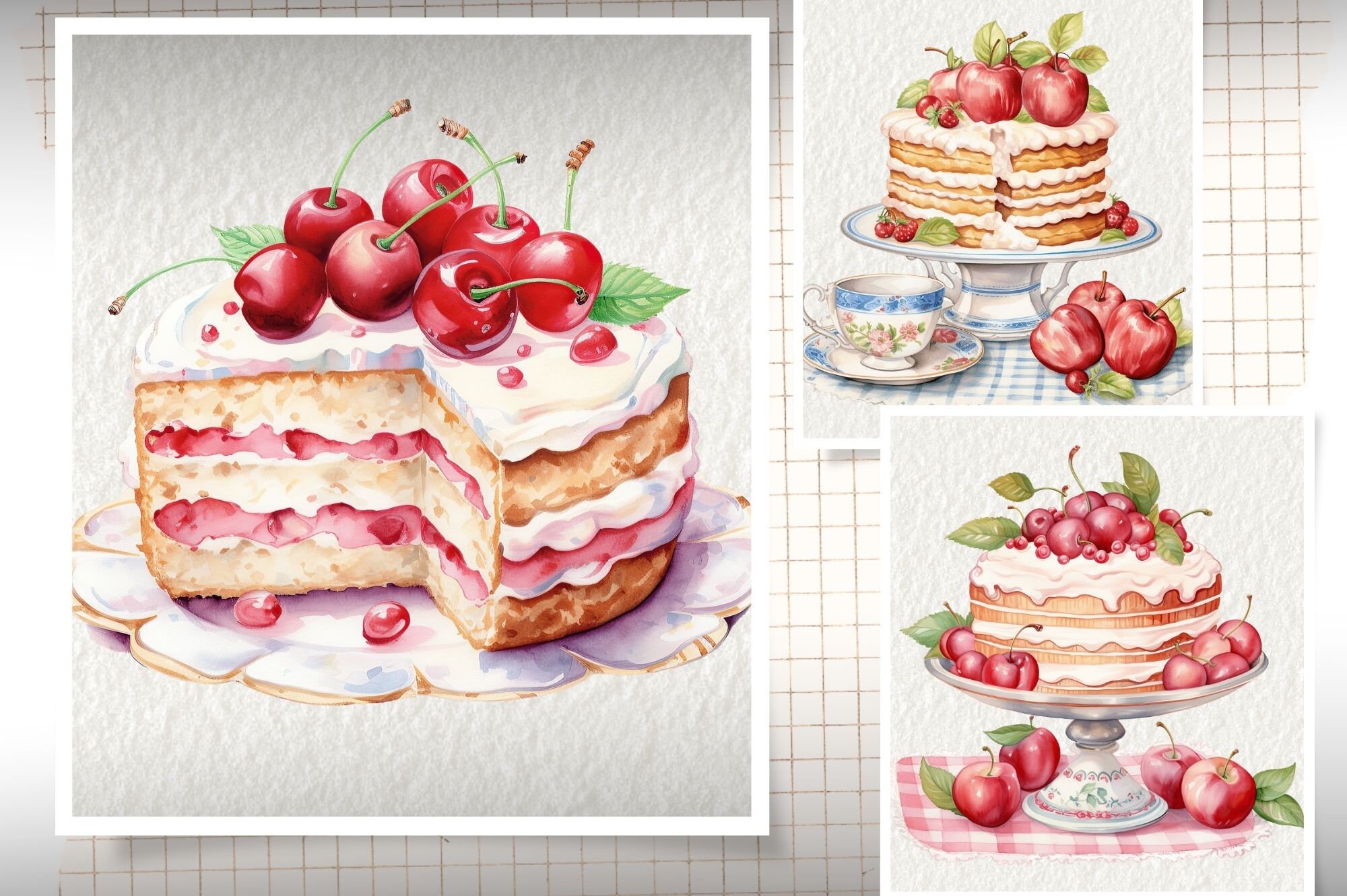 Apple Dessert Watercolor Clipart Digital Download Watercolor - Etsy
