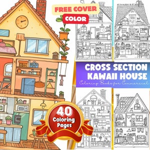 Kawaii Home Cross Section Coloring Book, Interior Design Coloring Book ...