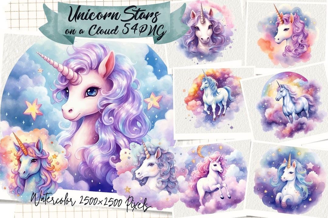 Watercolor Unicorns Clipart, Rainbow Unicorns Download, Instant ...