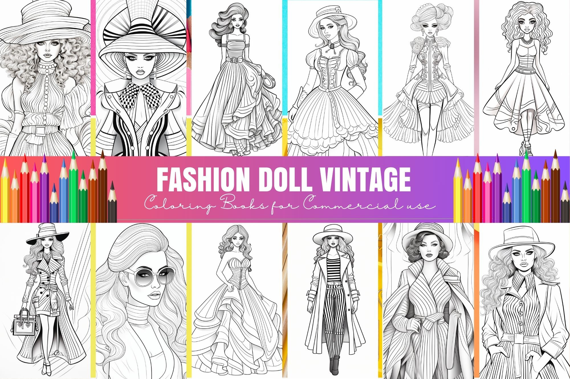 Fashion Doll Vintage Coloring Page, Fashionable Women's Outfits ...