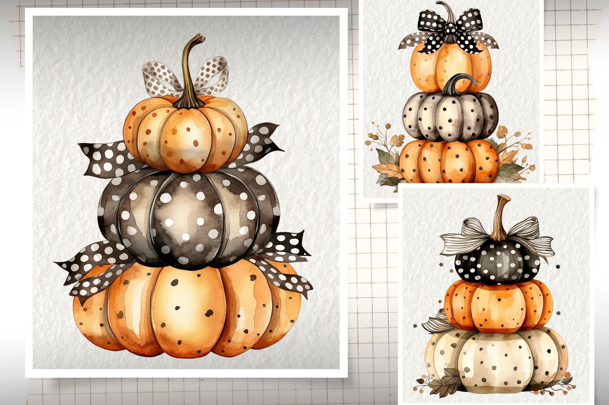 Polka Dot Pumpkin Clipart Watercolor Pumpkin Clipart Black - Etsy