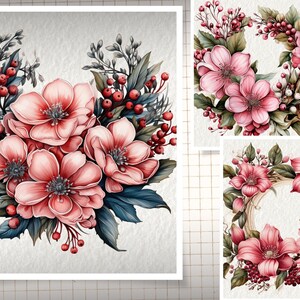 Christmas Flower Watercolor Clipart, Christmas Bouquets, Merry ...