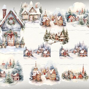 Village Watercolor Clipart, Winter Christmas Village Winter Scene ...