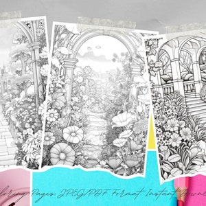 Flowers Garden With Arch Coloring Book, Adults Kids Instant Download ...