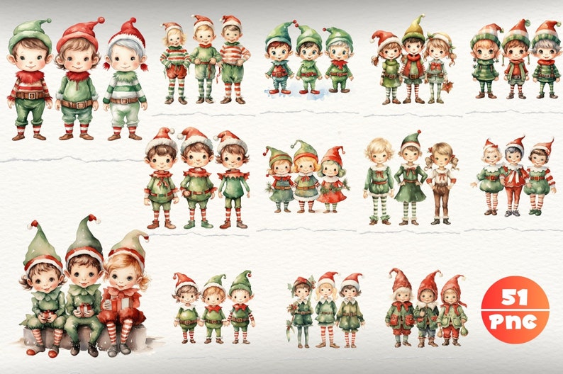 Vintage Christmas Elves 1920 Watercolor Clipart, Digital Download ...
