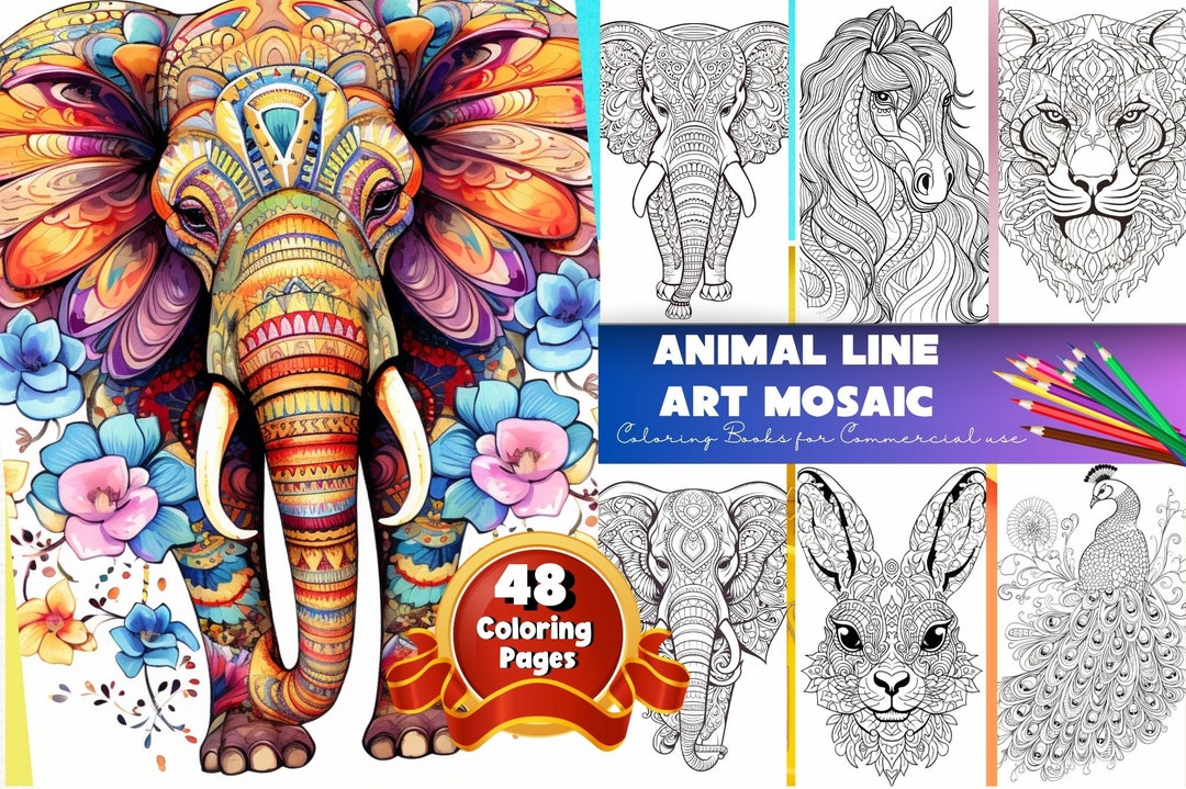 Animal Line Art Mosaic Coloring Pages, Mosaic Coloring Pages for Adults ...