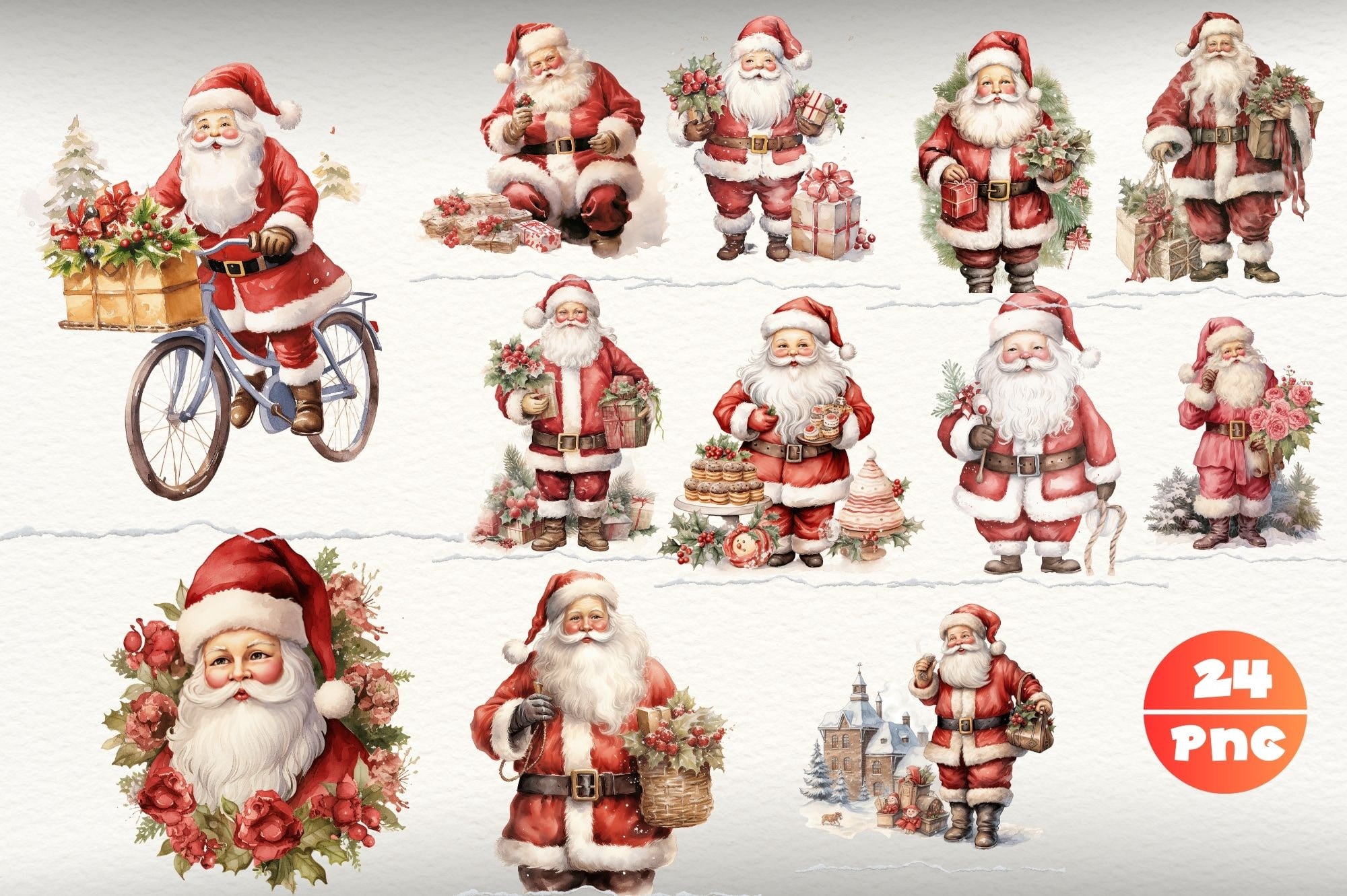Santa Claus Watercolor Clipart, Christmas Watercolor Clip Art Bundle ...