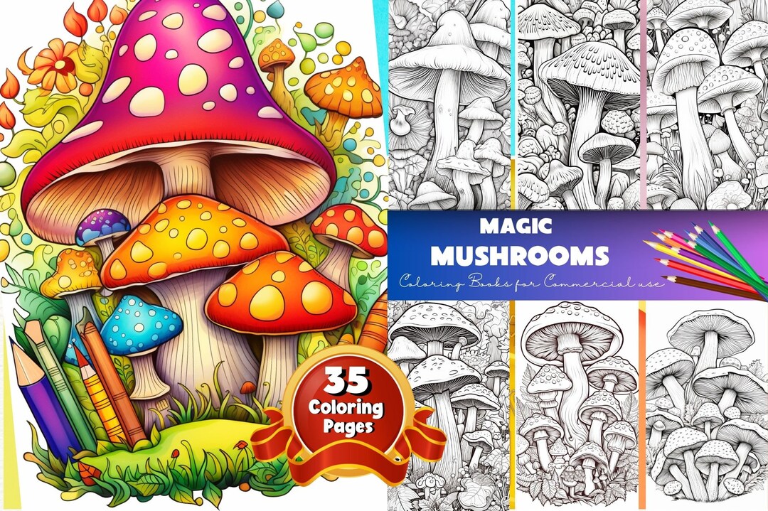 Mushroom Garden Fantasy Coloring Page, Mushroom Magic, Fantasy ...