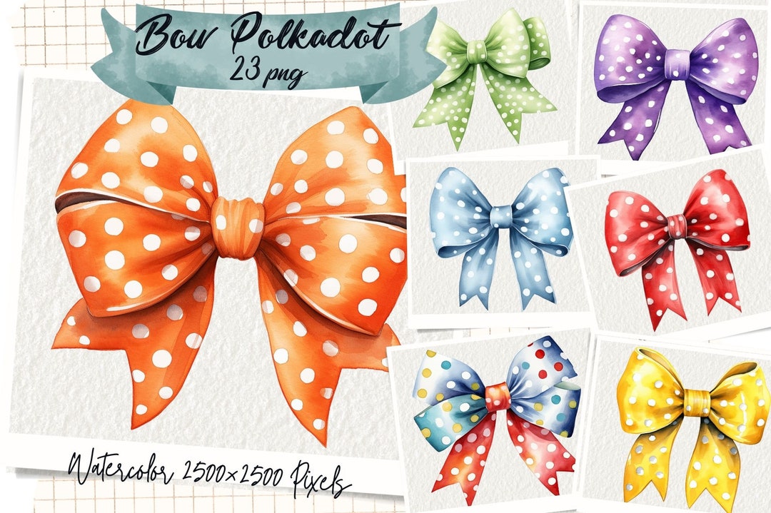 Polka Dot Bows Watercolor Clipart. Bow With Polka Dots, Hand Painted ...