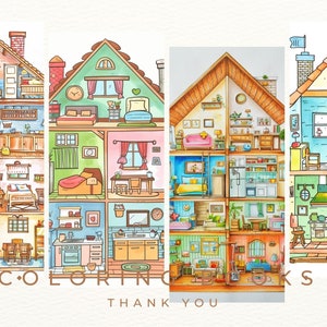 Kawaii Home Cross Section Coloring Book, Interior Design Coloring Book ...