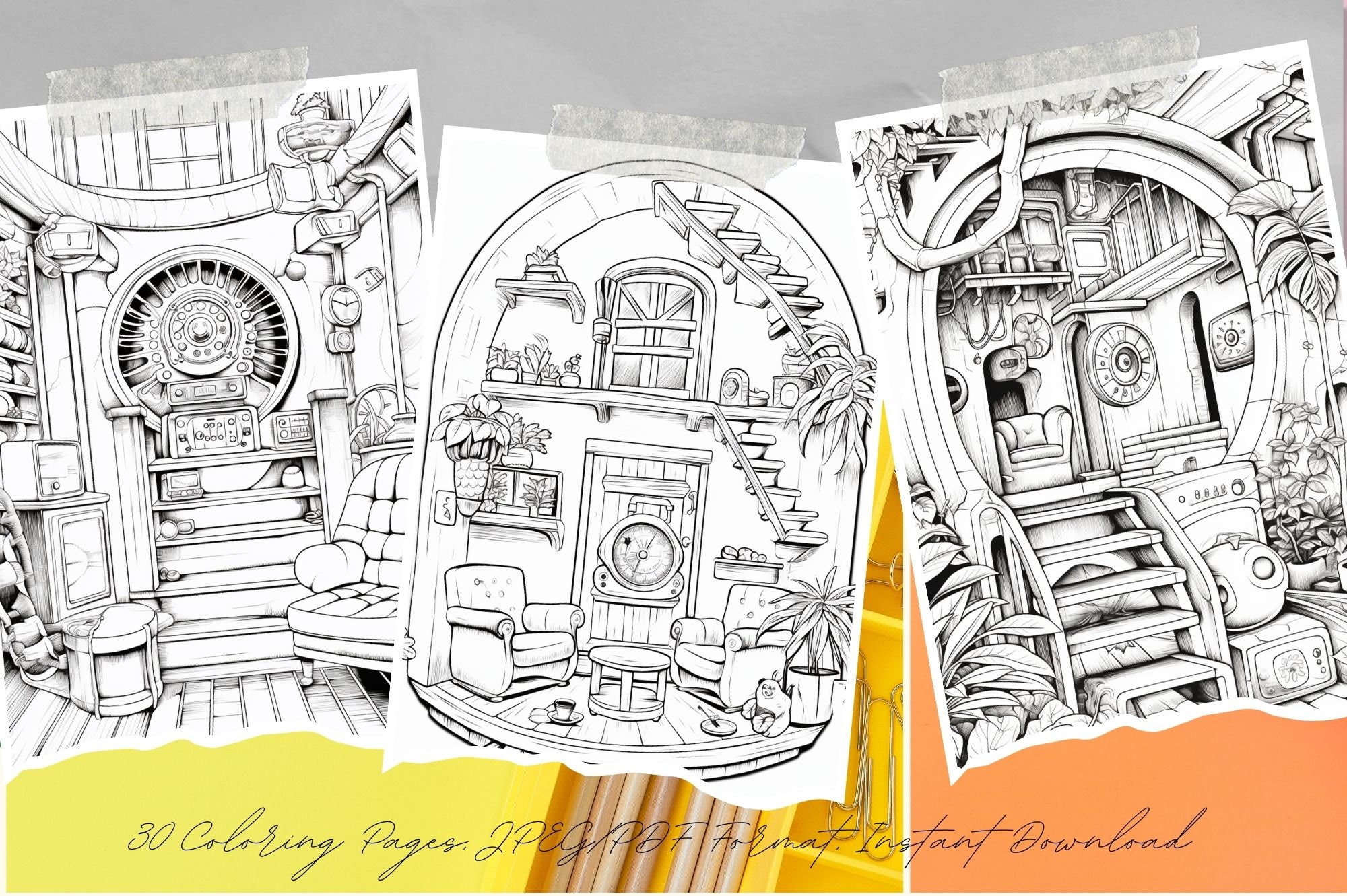 Minimalist House Relaxation With Beautiful Room Interior Coloring Pages ...