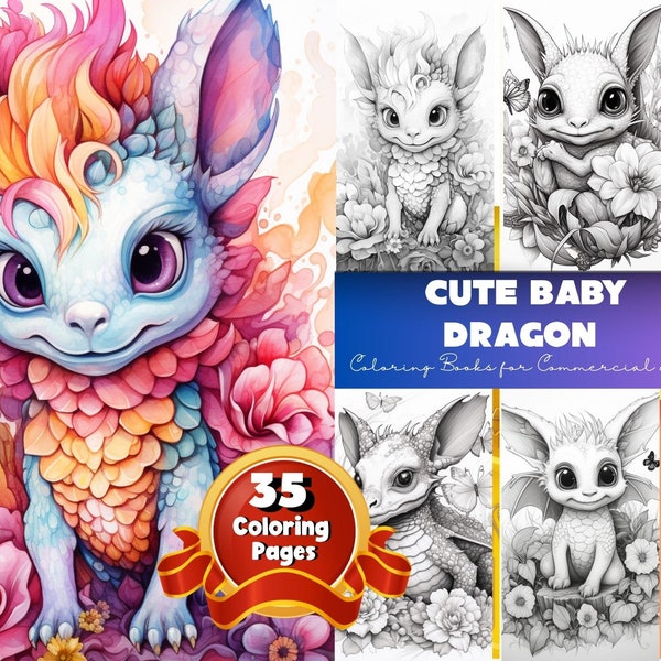Baby Dragon Coloring Page - Etsy