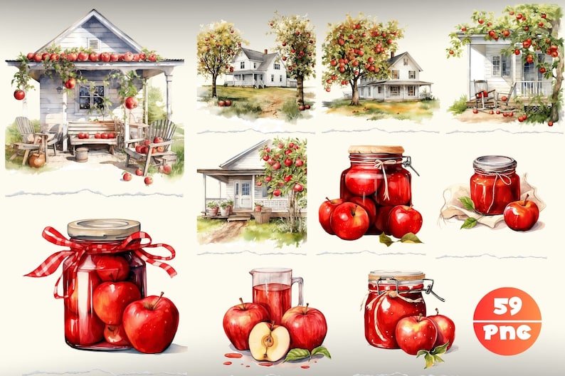 Apple Clipart Bundle 59 PNG Red Watercolor Apple Clipart - Etsy
