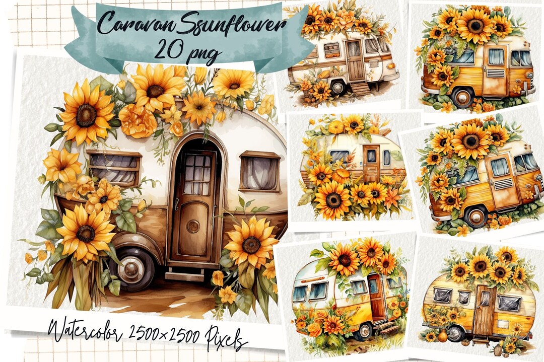 Autumn Caravan Watercolor Clipart, Halloween Caravan Clipart, Floral ...