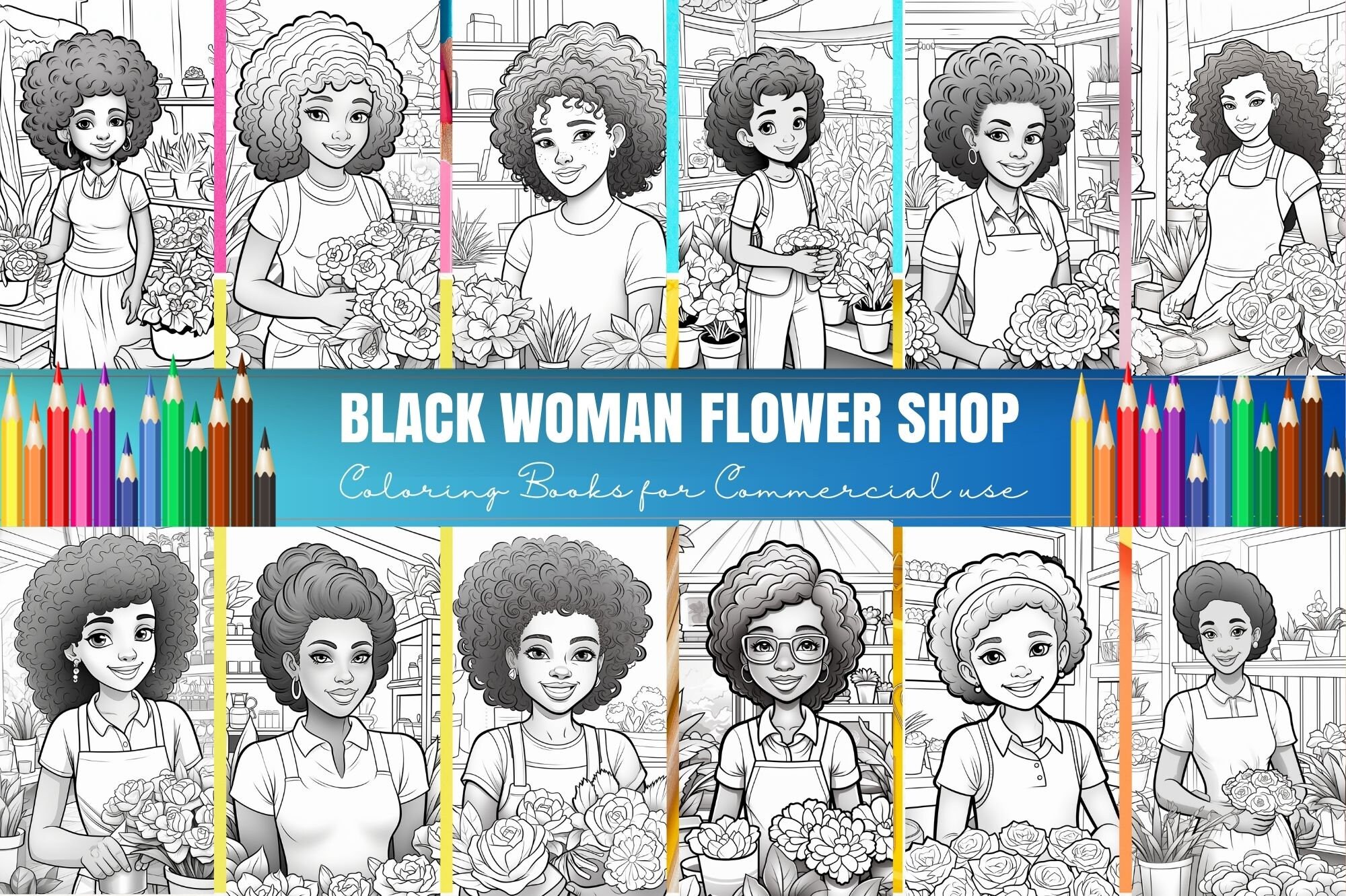 Black Woman Flower Shop Coloring, Black Girl Boss Black Woman Coloring ...