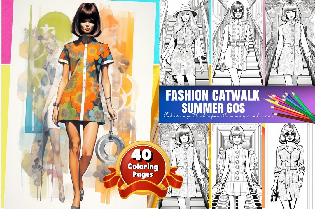 Fashion Catwalk Summer 60s Coloring Pages ,fashionable Women's Outfits ...