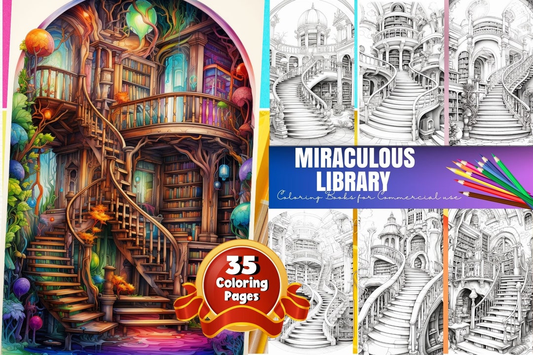 Miraculous Library Coloring Pages, Fantasy Library Coloring, Enchanted ...