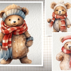Christmas Teddy Bear Clipart, Watercolor Winter Teddy Bear Clipart ...