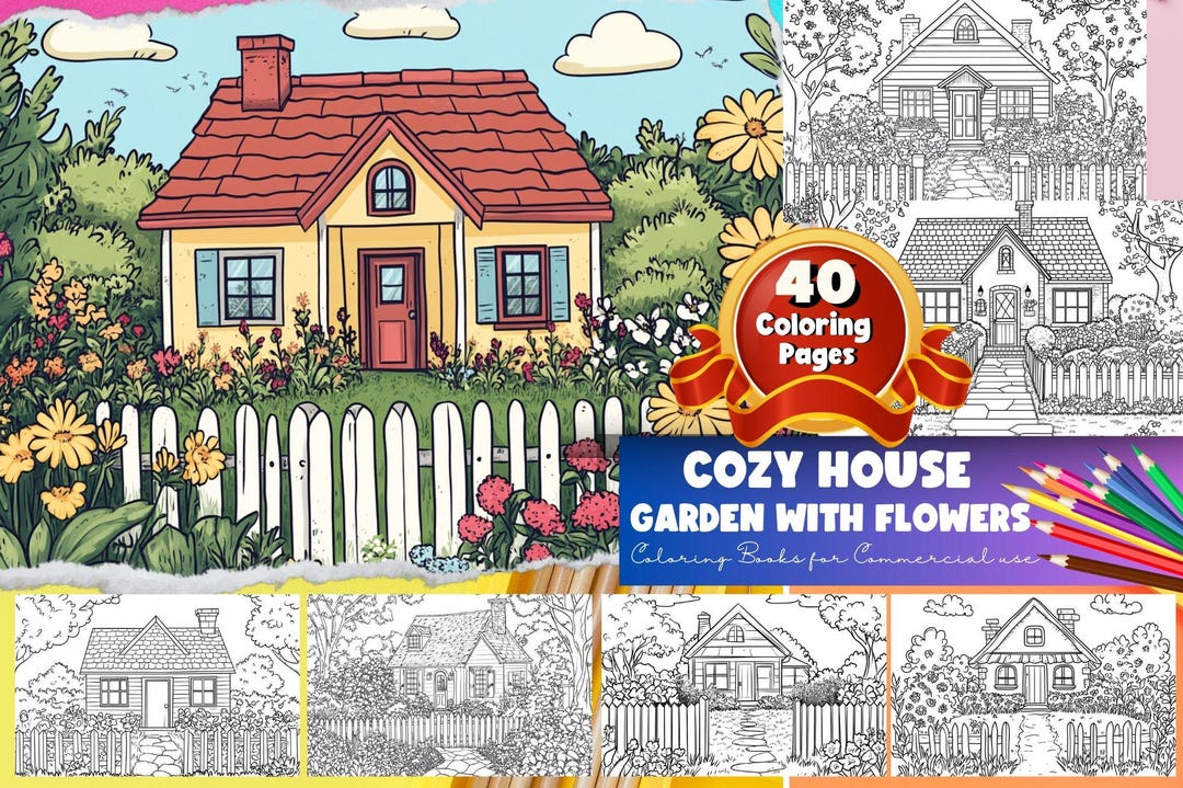 Cozy House Surrounded Garden Coloring Page, the Village Path Coloring ...