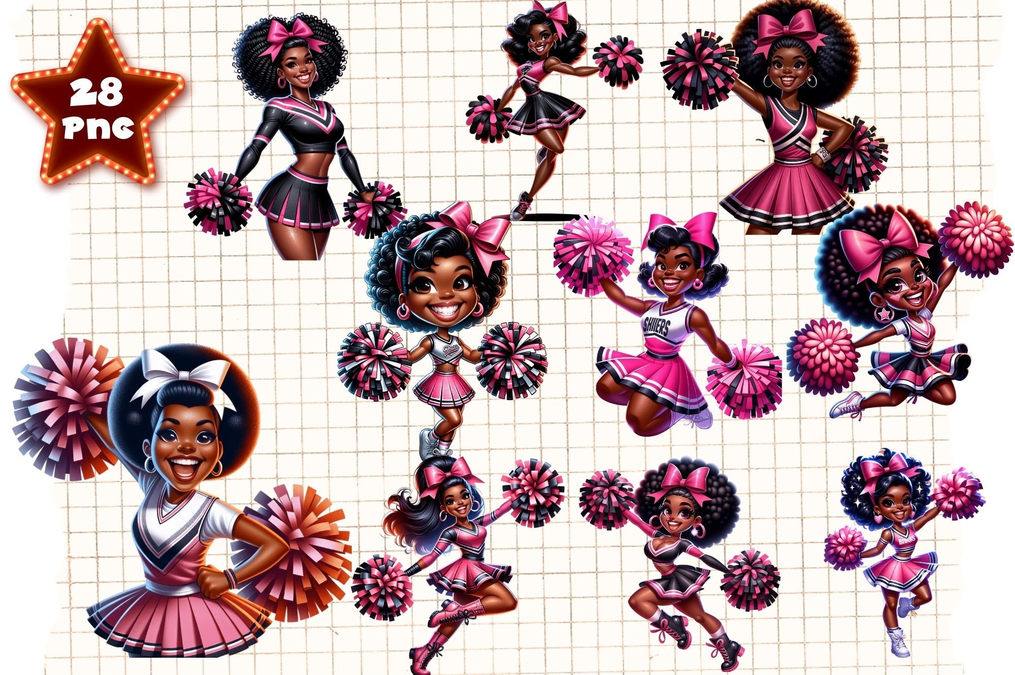 Cheerleader African American Chibi Woman, Chibi Black Women, Chibi Doll ...