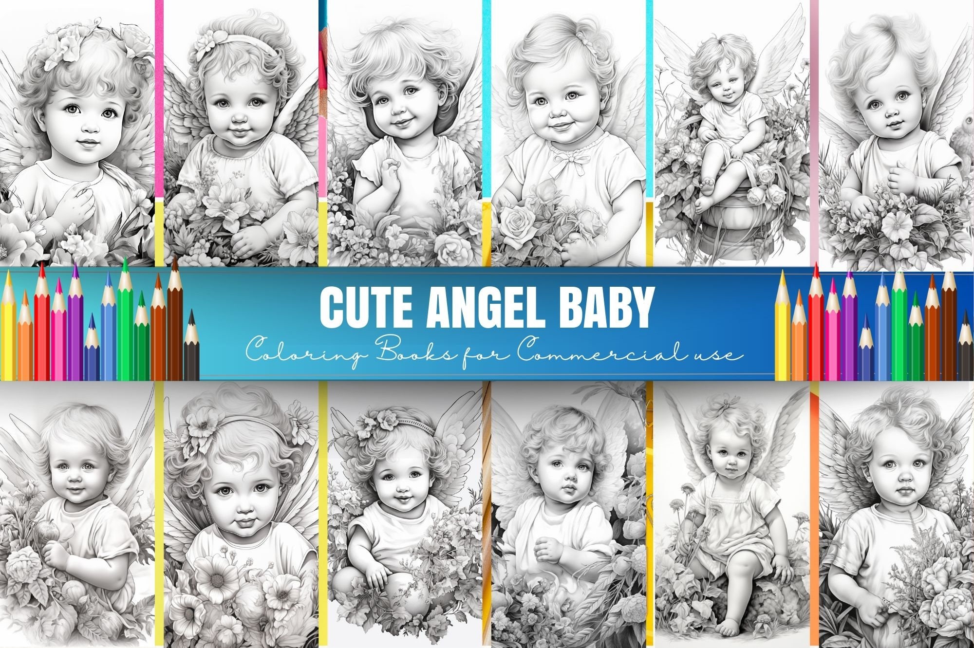 Baby Angel Fantasy Coloring Page, Young Baby Angels, Kids and Adults ...
