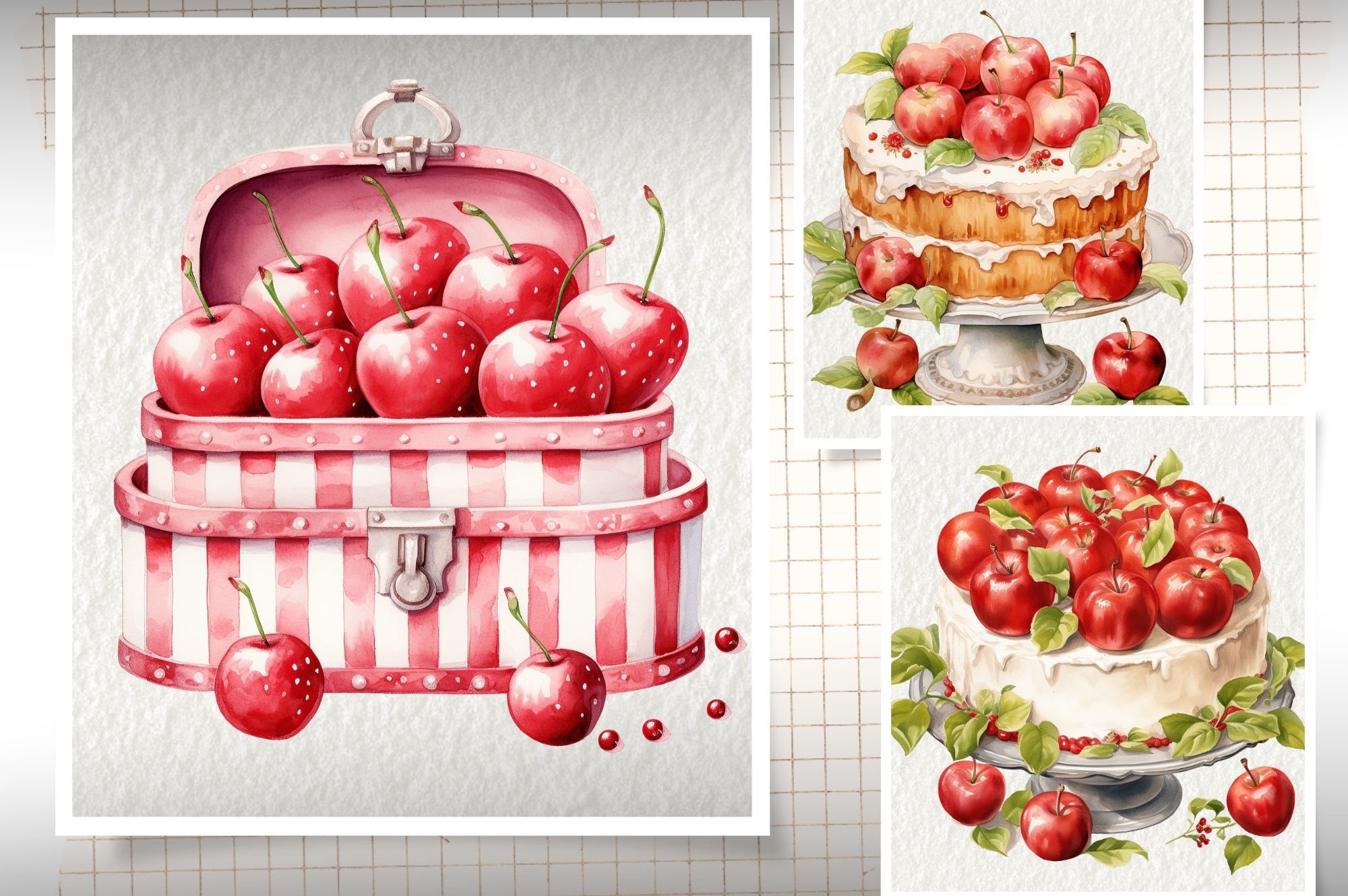 Apple Dessert Watercolor Clipart Digital Download Watercolor - Etsy