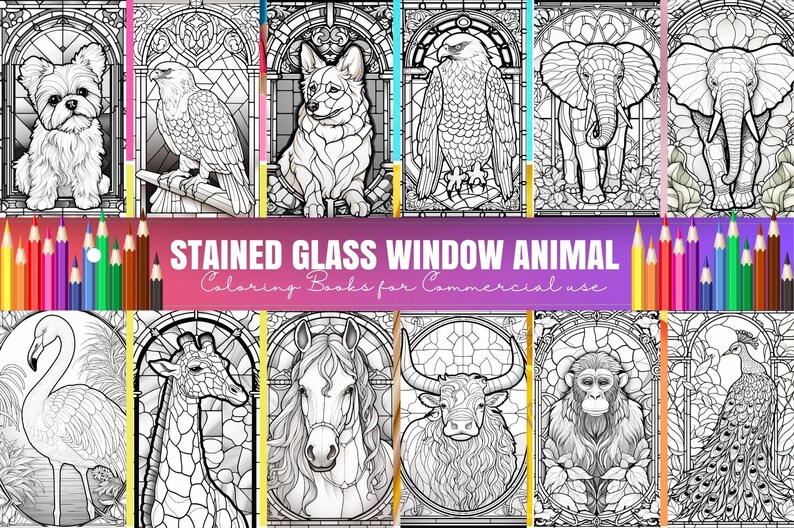 Stain Glass Animal and Flower Coloring Book for Her Printable - Etsy