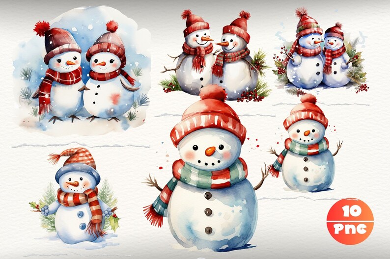 Snowman Watercolor Clipart Snowman Clip Art Christmas - Etsy