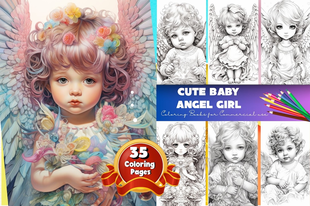 Baby Angel Girl Coloring Pages, Angelic Dreams Digital Coloring Book ...