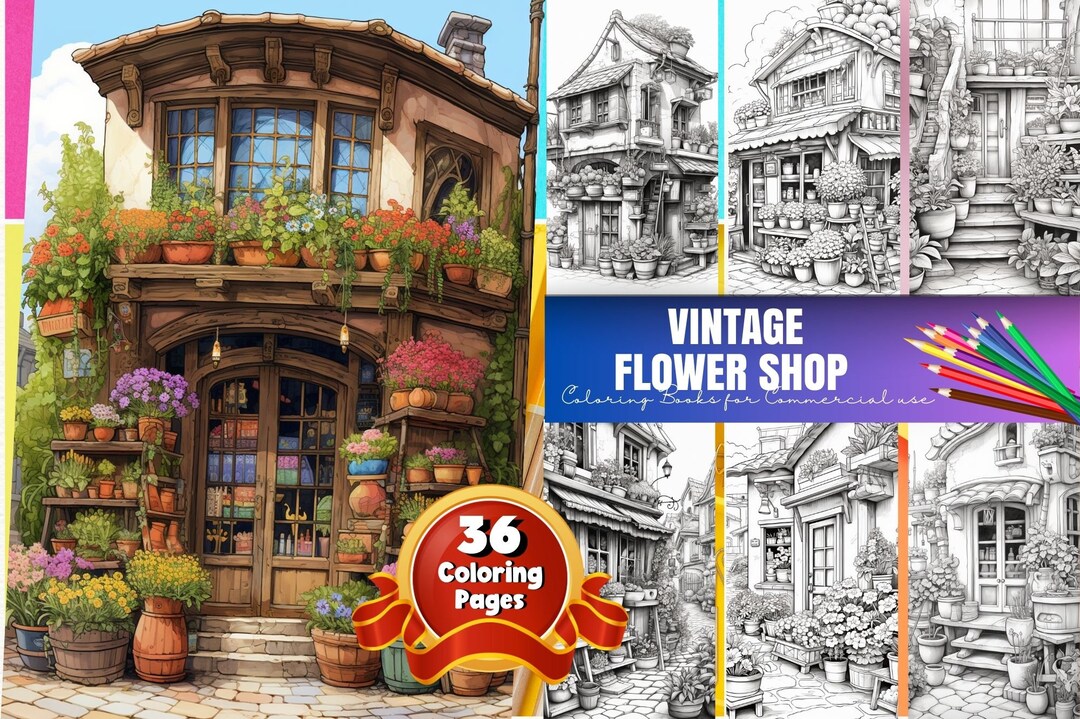 Beautiful Flowers Shop Coloring Sheets, Coloring Book Cafe Coloring ...