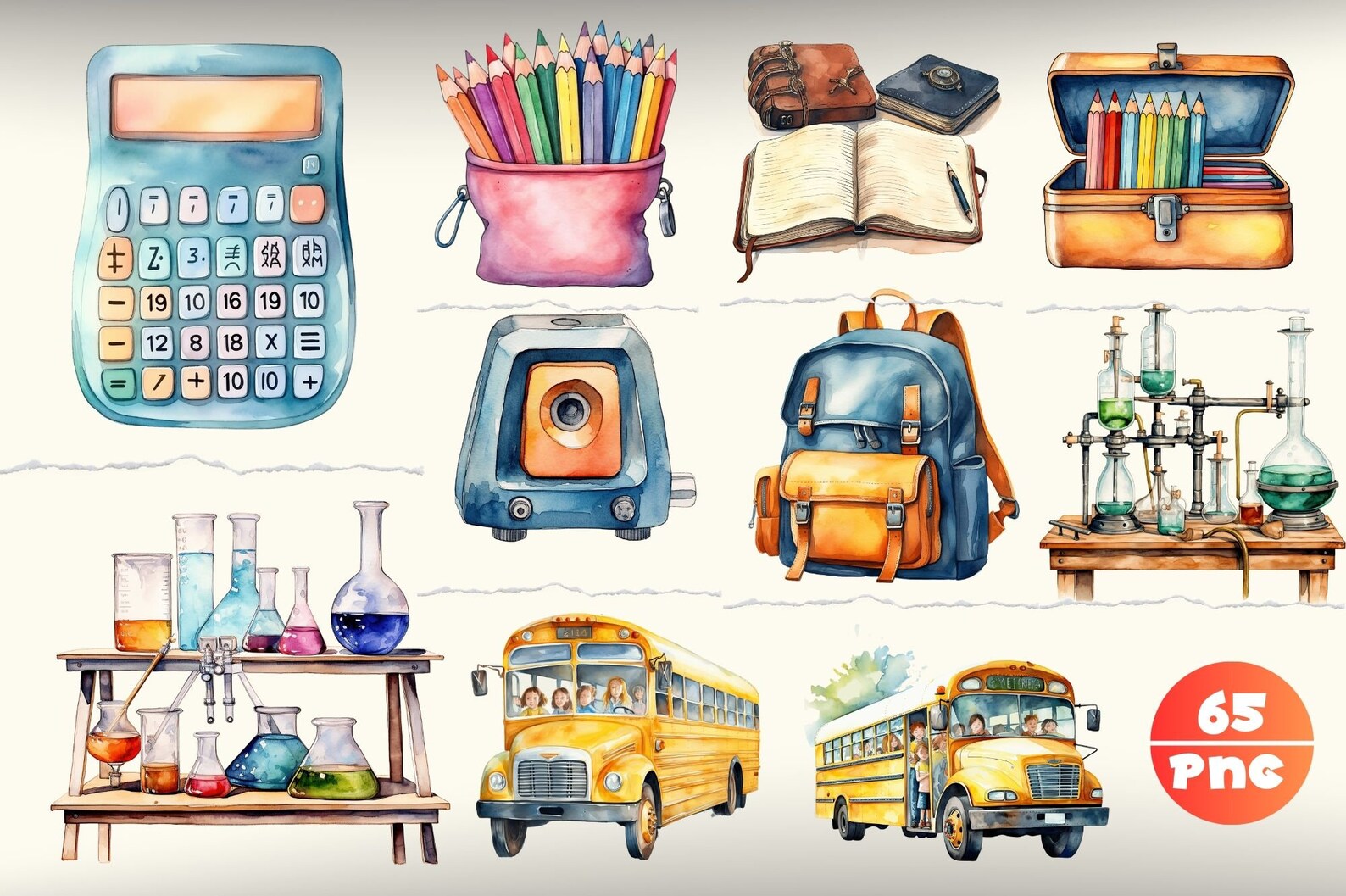 Back to School Clipart, School Watercolor Clipart, School Clipart PNG ...